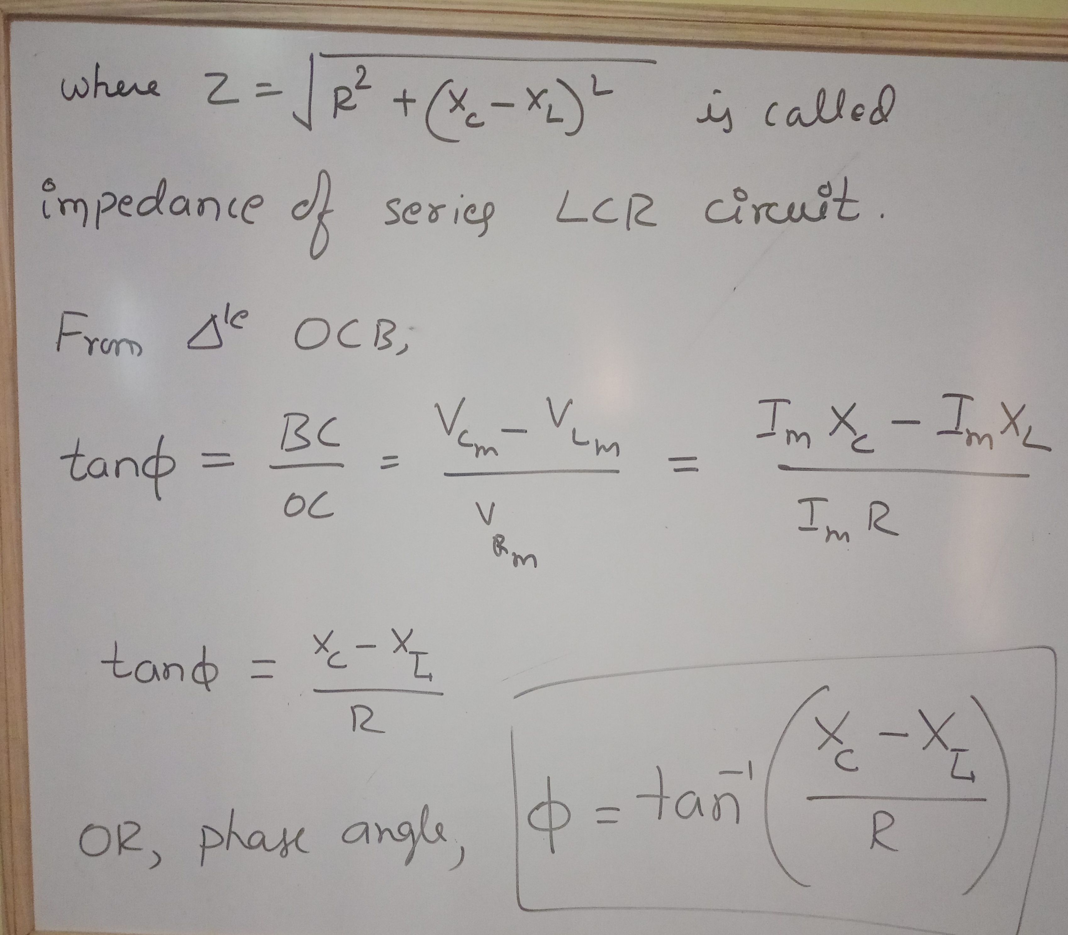 Series LCR circuit – Derivation of expression for impedance and phase ...